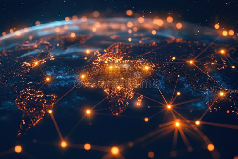 Global Network Connectivity Blockchain Technology Map Digital Nodes ...