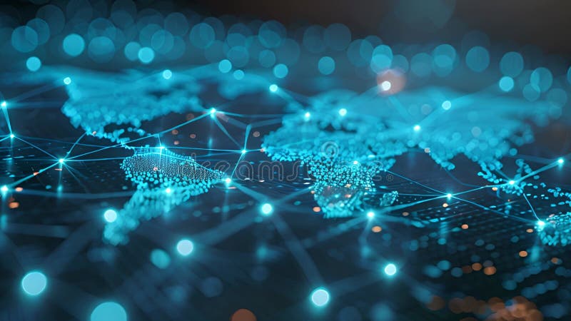 Global Network Connectivity Depicted with Illuminated Digital World Map ...