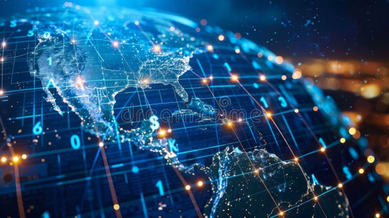 Global Network Connectivity: Digital World Map Centered on the USA ...