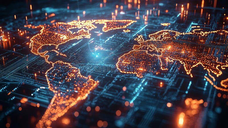 Global Network Connectivity a Digital World Map Stock Illustration ...