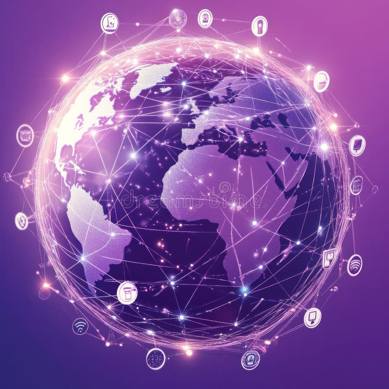 Global Network Connectivity: Digital World with Technology Icons and ...