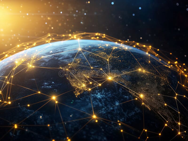Global Network Connectivity Enveloping Earth in Space with Glowing ...