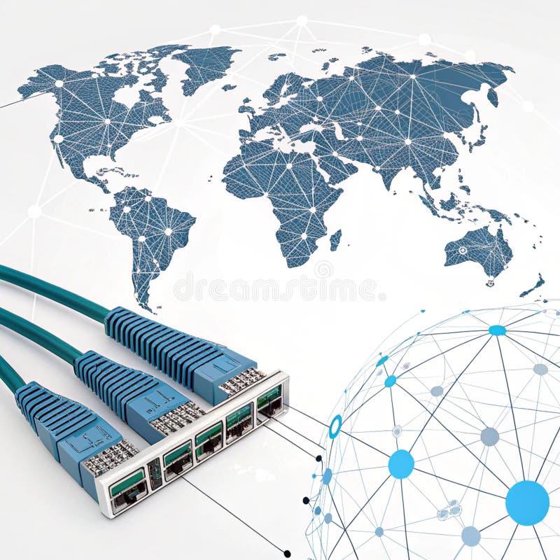 Global Network Connectivity with Ethernet Cables and World Map Stock ...