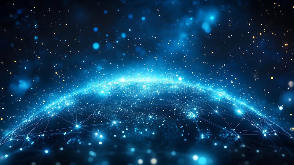 Global Network Connectivity Glowing Blue Sphere Data Transmission and ...