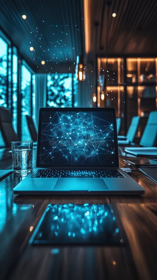 Global Network Connectivity on Laptop in Modern Office Stock ...