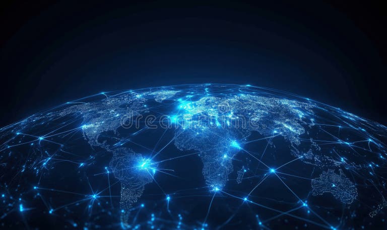 Global Network Connectivity Visualization with Bright Blue Lines and ...