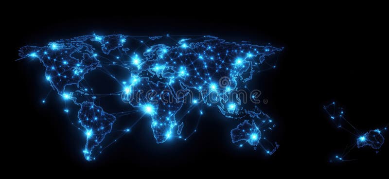 Global Network Illuminated by Lights, Showcasing Interconnected Cities and Regions, Earth from ...
