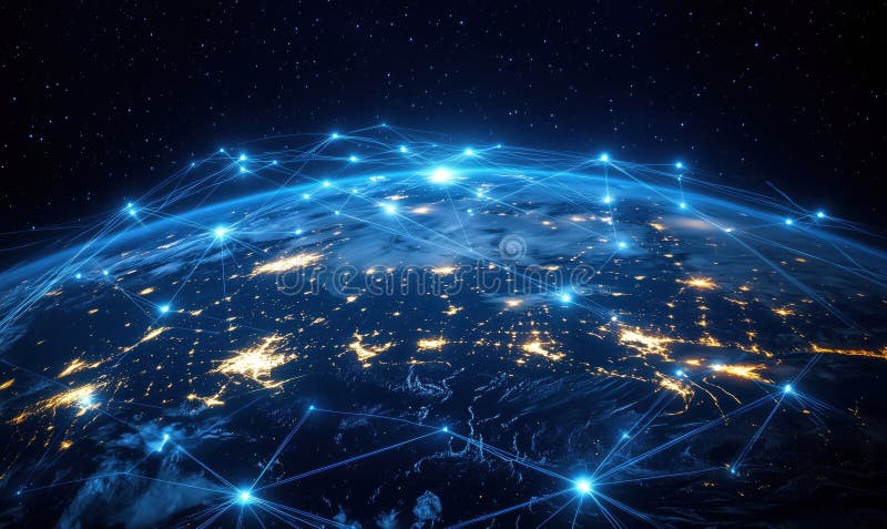 Global Network Connectivity Visualized Over Earth with Illuminated ...