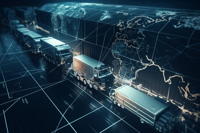 Global Network Coverage World Map,Truck with Industrial Container Cargo ...