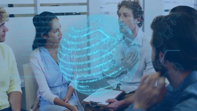 Global Network Data Animation Over Diverse Business Team in Meeting ...