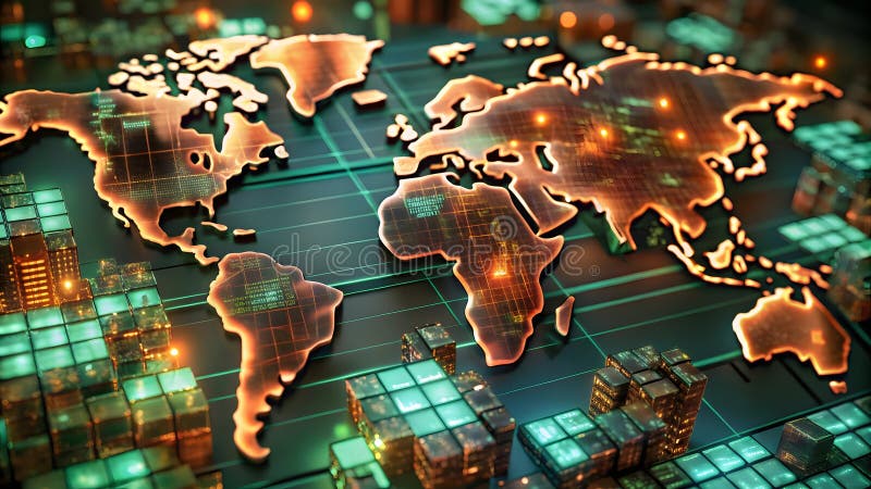 Global Network of Data Cubes and World Map Stock Illustration ...