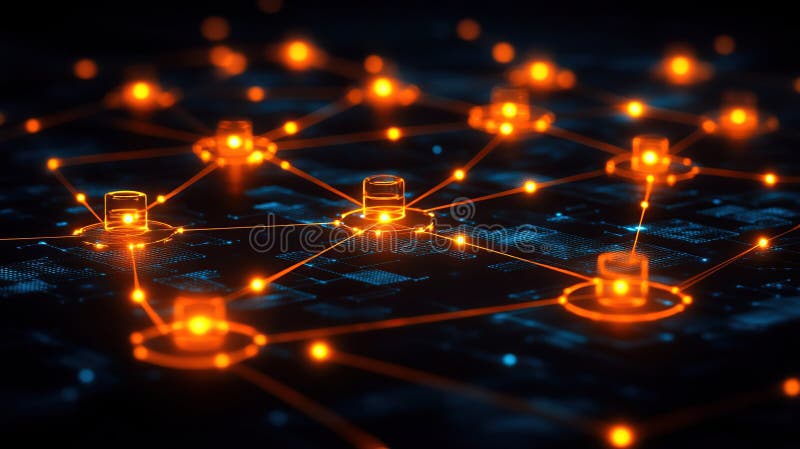 Global Network Data Flow, Illuminated Nodes, Dark Background, Tech ...