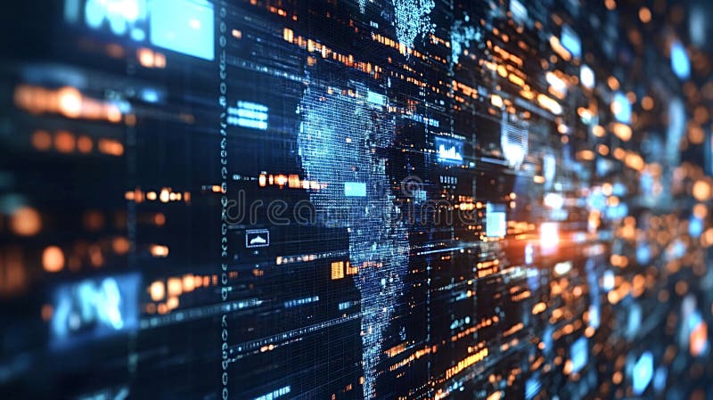 Global Network and Data Flowing on Digital Display Stock Photo - Image ...