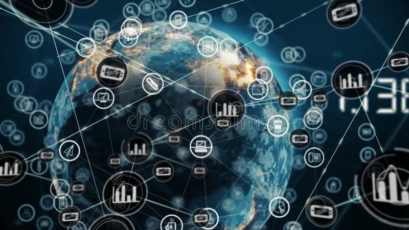 Global Network of Data Icons and Connections Animation Over Earth Stock ...