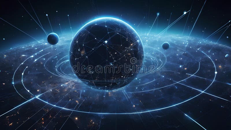 Global Network Data Sphere Futuristic Technology Planet Stock ...