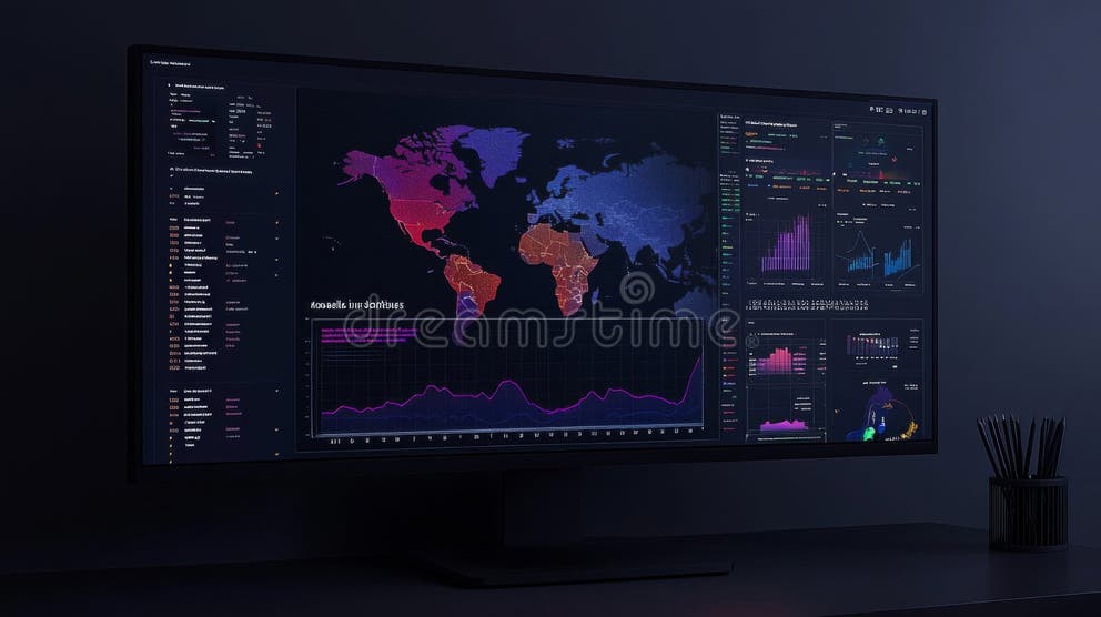 Global Network Data Visualization on a Computer Screen Stock ...