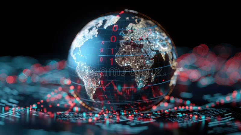 Global Network Data Visualization with Earth Globe and Digital Code Stock Illustration ...