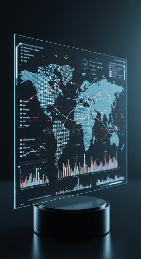 Global Network Data Visualization on Futuristic Display Stock Illustration - Illustration of ...