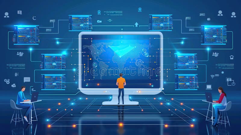 Global Network and Data Visualization Stock Illustration - Illustration ...