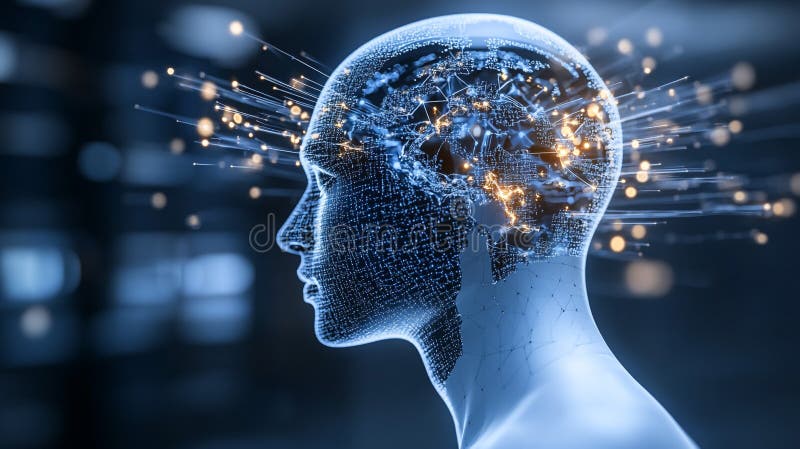 Global Network Digital Brain Human Head Technology Concept Data Flow ...