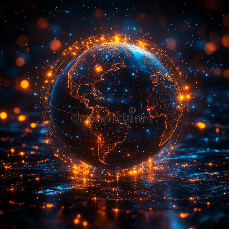 Global Network and Digital Connectivity Represented by Lighted Nodes ...