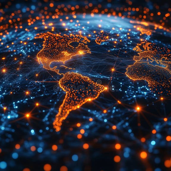 Global Network and Digital Connectivity Represented by Lighted Nodes ...