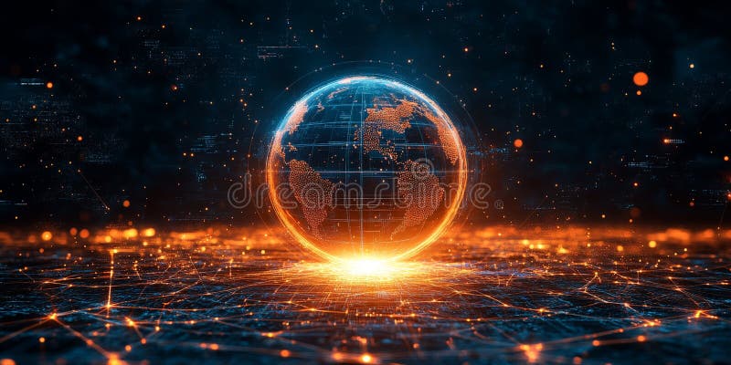 Global Network and Digital Connectivity Represented by Lighted Nodes ...