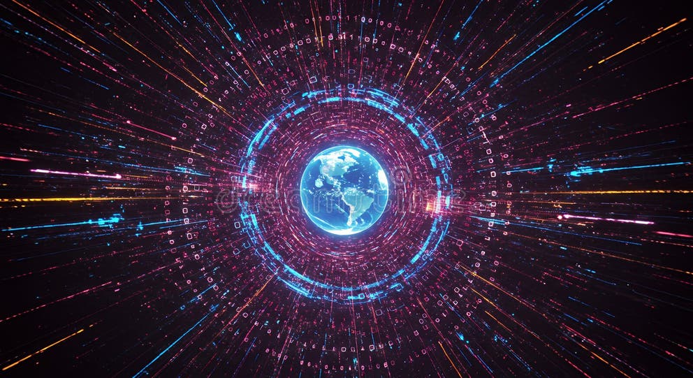 Global Network, Digital Data Streams, Futuristic Earth, Technology ...