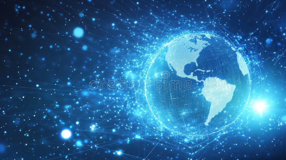 Global Network a Digital Earth Connecting the World through Glowing ...