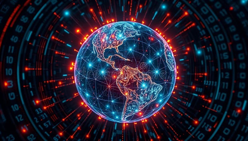 Global Network Digital Earth Red Blue Connections Technology Stock ...