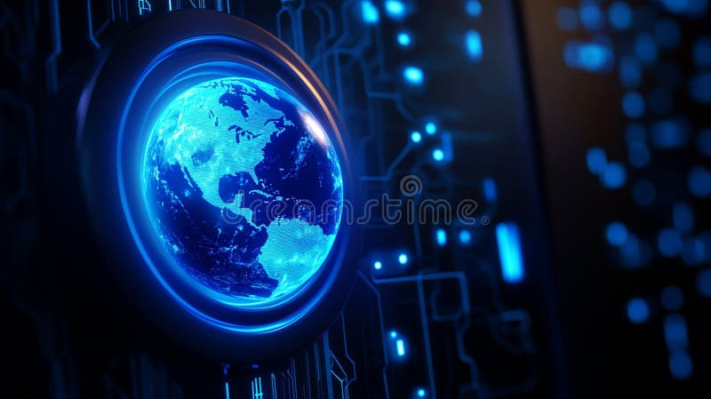 Global Network Digital Globe Futuristic Technology Blue Circuit Board ...