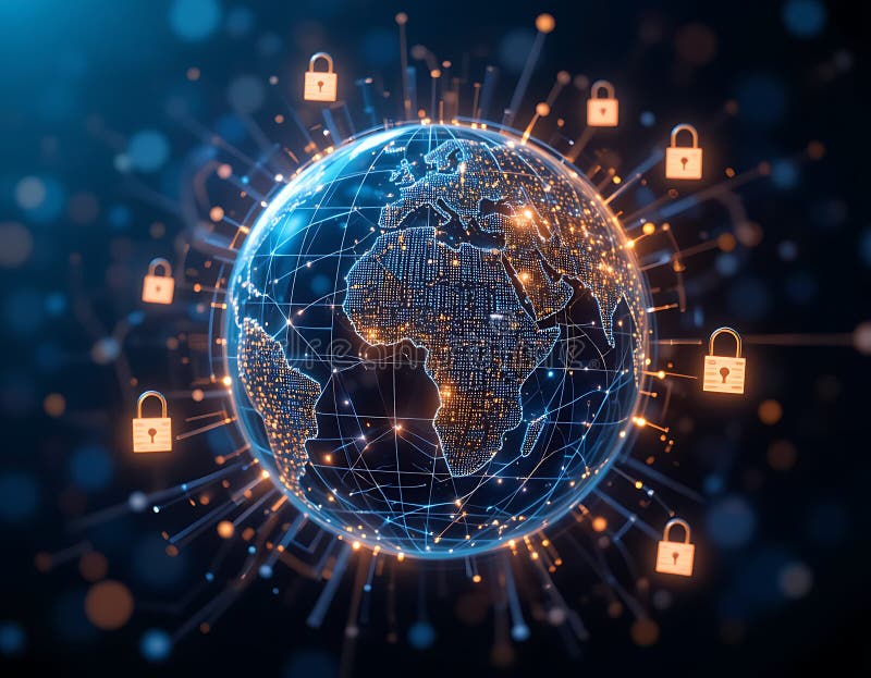 Global Network with Digital Locks and Data Streams Stock Illustration ...