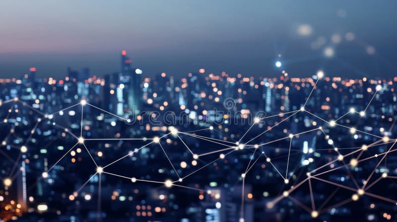 Global Network of Digital Technology Connections Over Cityscape ...