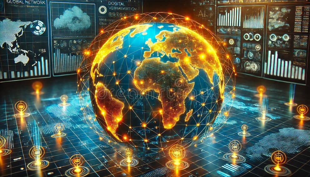 Earth Globe with Network Connections, Data Analysis Dashboards, and Ai ...