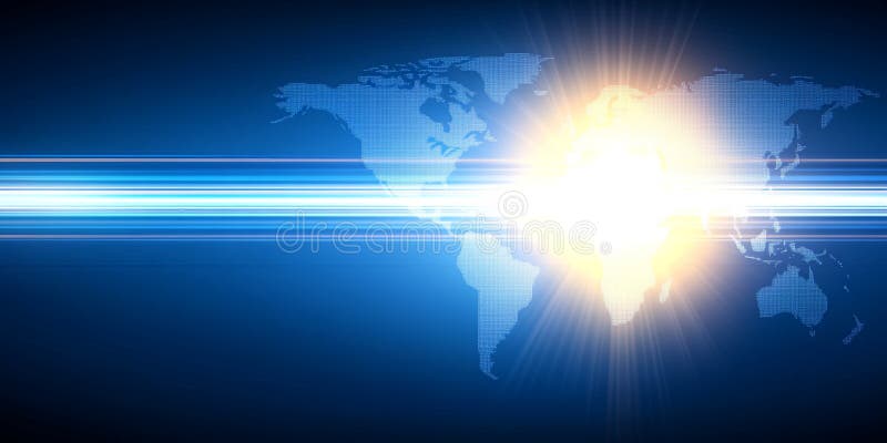 Global Network Digital World Map Bright Light Technology Background ...