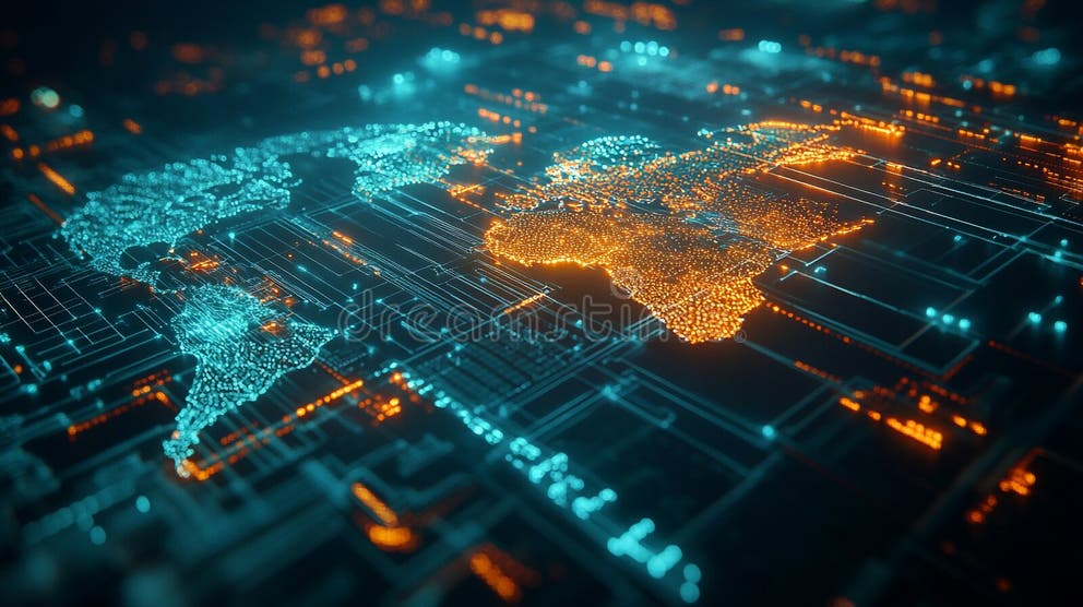 Global Network Digital World Map Cyber Security Technology Illustration ...