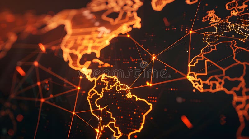 Global Network Digital World Map with Glowing Connections Stock ...