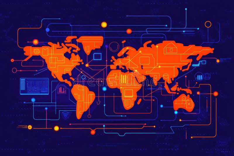 Global Network Digital World Map Technology Connectivity Communication ...