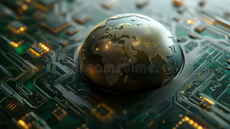 Global Network Digital World Technology Circuit Board Abstract Golden ...