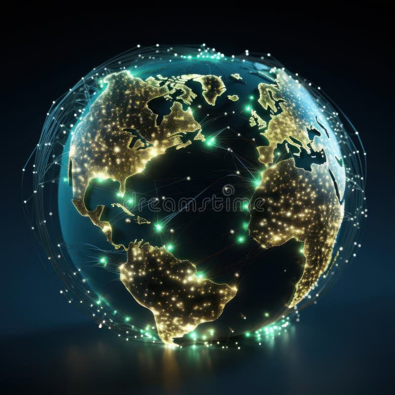 Global Network with Earth, Connectivity, and Night Lights Stock ...