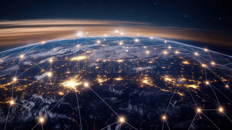 Global Network Earth at Night Connected by Technology, a Planet of ...