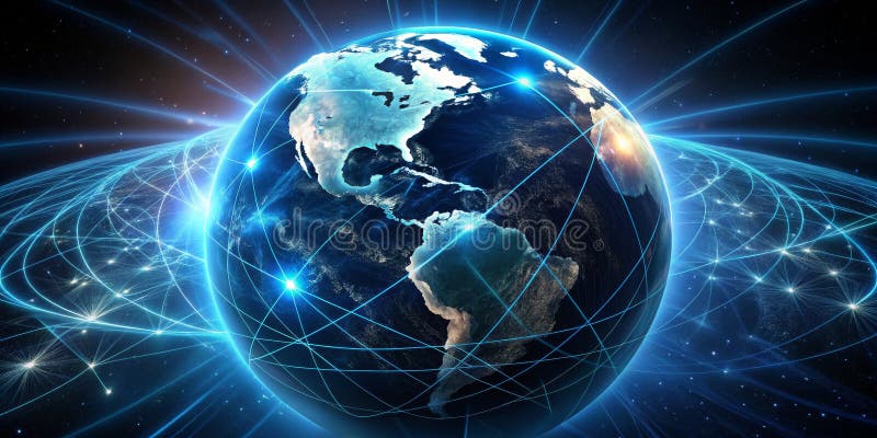 Global Network Earth S Digital Embrace Stock Illustration ...