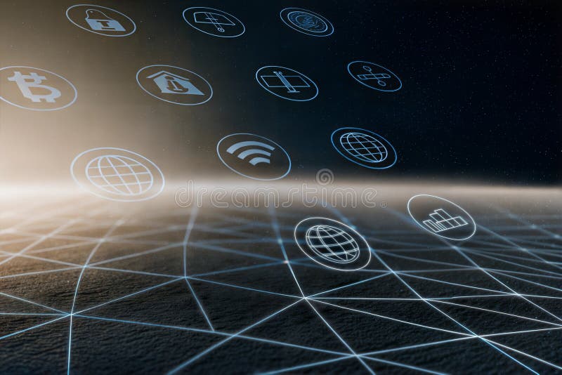 Global Network and Fintech Icons Stock Illustration - Illustration of ...