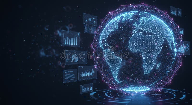 Global Network Future Technology Futuristic Globe Representing Global Connectivity Data Analysis ...