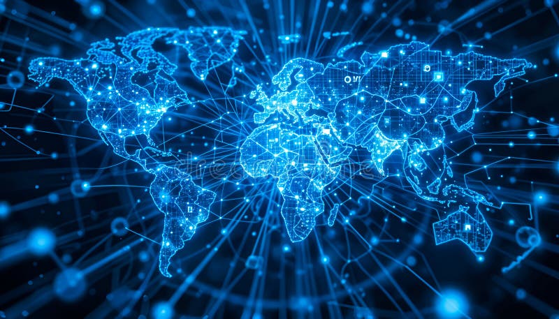 Global Network Futuristic Blue Vision Advanced Technology Connectivity ...
