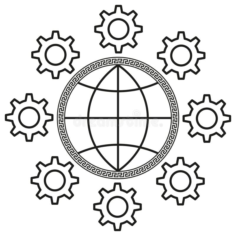 Global Network Gears. Black and White. Vector Technology Icon ...