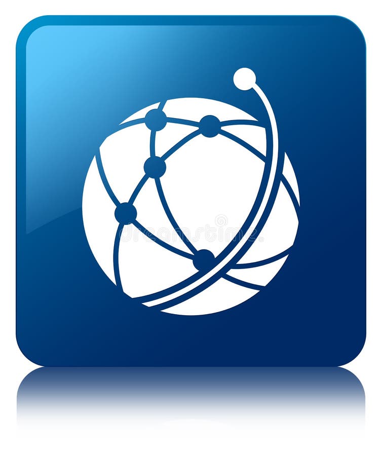 Global Network Icon Blue Square Button Stock Illustration ...