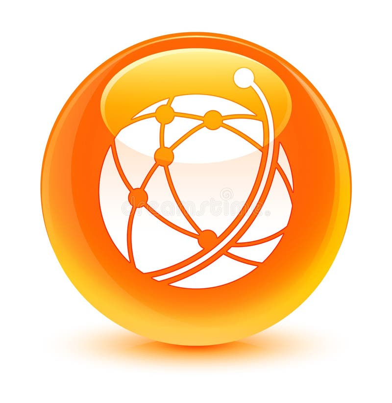 Global Network Icon Glassy Orange Round Button Stock Illustration ...