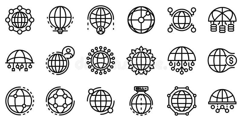 Global Network Icons Set, Outline Style Stock Vector - Illustration of ...