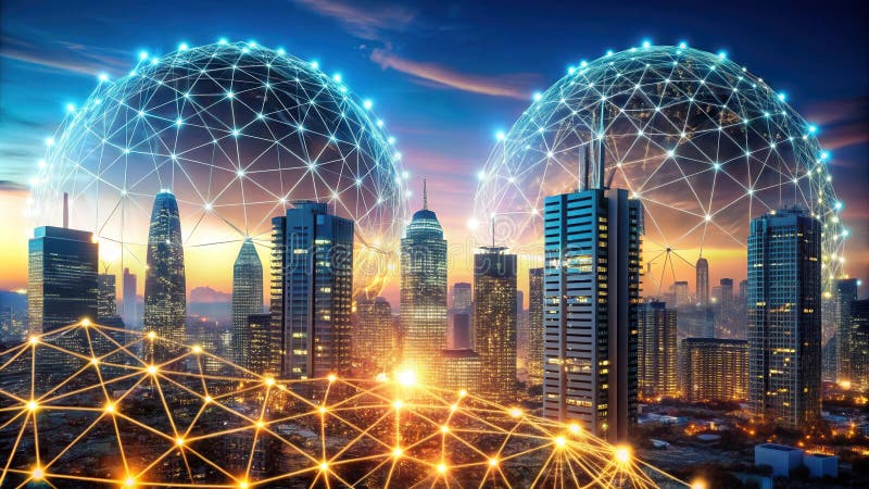 Global Network Infrastructure Connecting a Modern Metropolis at Dusk ...